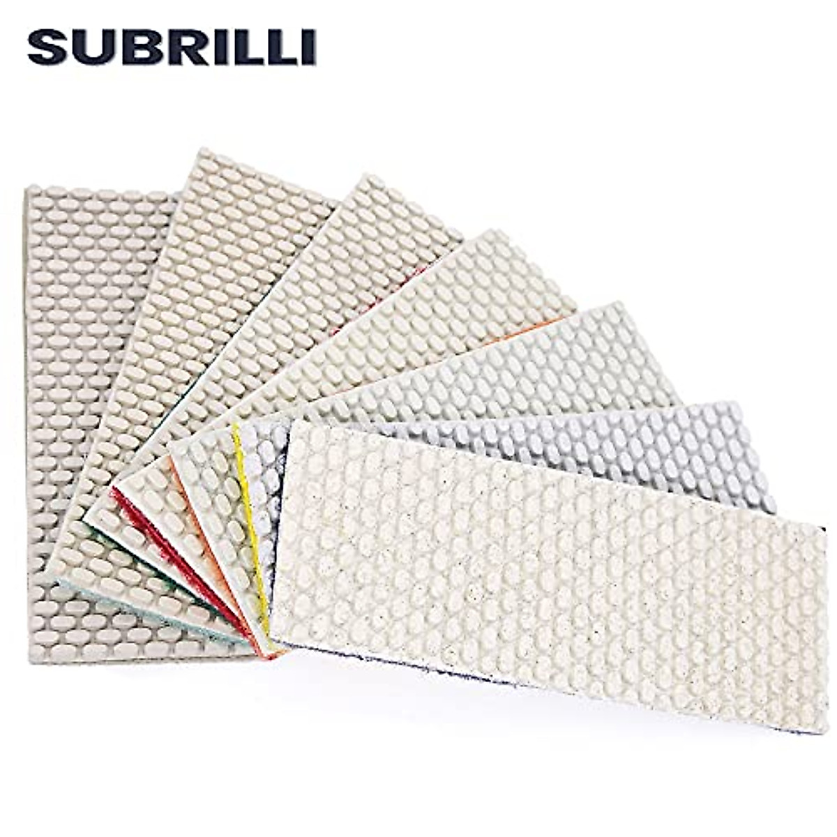 SUBRILLI Diamond Hand Polishing Pads 7 Pcs Set with Backing Pad for Glass Marble Concrete Polishing