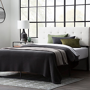 Edenbrook Hawthorne Faux Leather Headboard - Modern -Adjustable Height - Buttonless Tufting, Queen, White