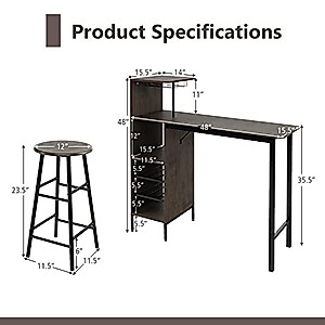 GOFLAME Bar Table and Chairs Set for 2, Counter Height Dining Table Set with Shelves, Cup Holder & Wine Rack, Breakfast Table & Chair Set, 3-Piece Pub Table Set for Kitchen, Dining Room