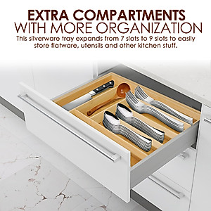YKL Bamboo Expandable Drawer Organizer, Utensil Holder, Adjustable Cutlery Tray, Wood Drawer Dividers Organizer for Silverware, Flatware, Knives in Kitchen, Office Supplies, Bedroom, Living Room