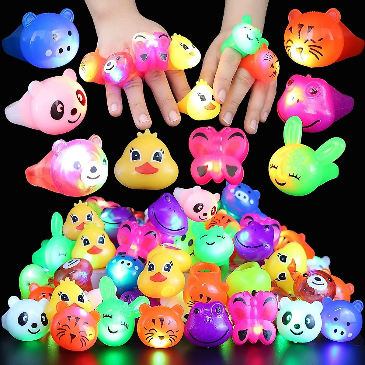 Maegawa 25 Pc Light Up Rings Party Favors for Kids 4-8, Treasure Chest, Prize Box Toys For Classroom, Carnival Prizes, Pinata Filler Goodie Bag Stuffers, Birthday Gifts for Boys Girls Age 8-12
