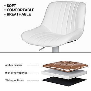 Nalupatio Bar Stools Set of 2, Adjustable Modern Swivel Bar Stools with Backs, Counter Height Performance Fabric Island Chairs for Home Kitchen, White