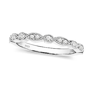 EAMTI 925 Sterling Silver Wedding Band for Women Cubic Zirconia Marquise & Round Milgrain Half Eternity Stackable Ring Size 6