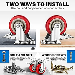 Castrek 4 Inch Heavy Duty Casters Set of 4, Lockable Plate Caster Wheels with Brakes Scratch Resistant & 360 Degree Rotatable, 2200 lbs Load Capacity - Ideal for Furniture on Any Floor (4 x Brakes)