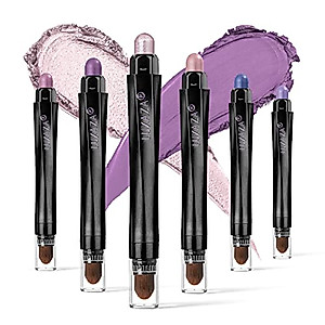 LUXAZA 6PCS Eyeshadow and Eyeliner Pen, Matte And Shimmer Cream Champagne Eye Brightener Pencil Crayon Purple Pink,Waterproof Makeup Stick - Purple Pink