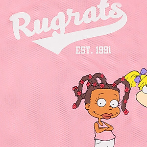 Ladies Rugrats 90's Fashion Shirt - Rugrats Angelica and Reptar Mesh Tank Top (Pink White, Large)