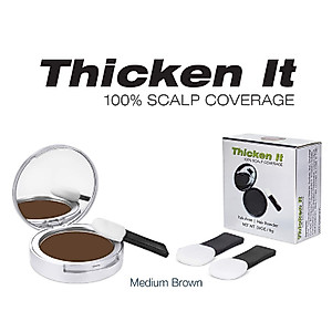 Thicken It 100% Scalp Coverage Hair Powder - MEDIUM BROWN - Talc-Free .32 oz. Water Resistant Hair Loss Concealer for men and women. Naturally Thicker Than Hair Fibers & Spray Concealers