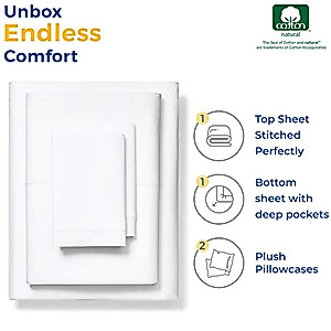 600-Thread-Count Egyptian Cotton Quality Sheet Set - Luxury Twin Size Cooling Bed Sheets for Hot Sleepers - Deep Pocket Fitted & Flat Sheets - 3 Piece Soft White Sheets for College Dorm Room Mattress