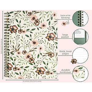 Steel Mill & Co Cute Green Mini Spiral Notebook, 8.25" x 6.25" Journal with Durable Hardcover and 160 Lined Pages, Woodland Floral