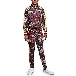G-Style USA Men's Royal Floral Tiger Track Suit ST559 - Burgundy - 2X-Large