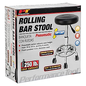 Performance Tool W85027 Adjustable (19 - 24 Inch) Pneumatic Rolling Bar Stool, 250 Lbs Capacity