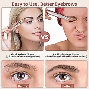 Women's Facial Eyebrow Trimmer, CkeyiN 2 in 1 USB Rechargeable Painless-Precision Eyebrow Remover Eyebrow Razor Tool with Built-in LED Light Facial Trimmer for Nose, Lips, Body