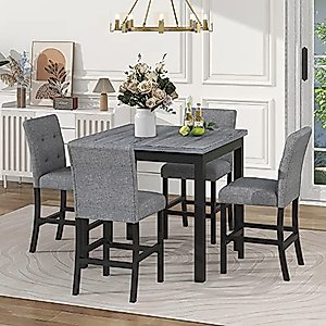 LUMISOL 5 Piece Kitchen Table Set for 4, Counter Height Dining Table Set, Square Dining Table with High Back Upholstered Chairs