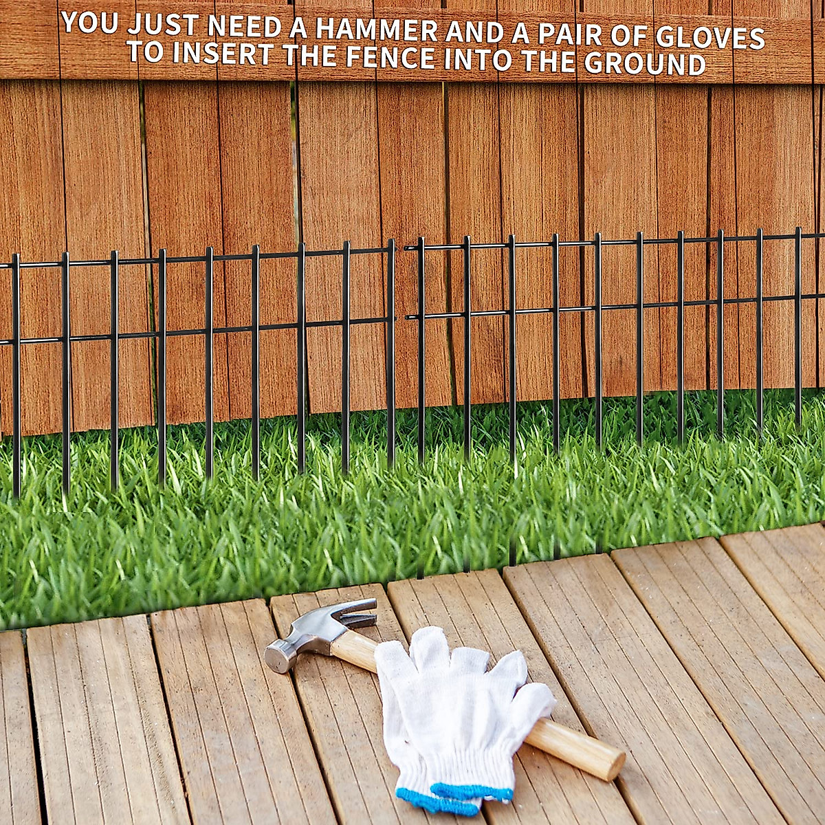 Adavin Animal Barrier Fence, 10 Pack 20in(L)X12in(H) No Dig Black Garden Fencing, Underground Pet Dog Rabbits Fences Panel, Galvanized Steel Stakes 1.6in Spike Spacing,Outdoor Yard Patio.Total 17Ft(L)