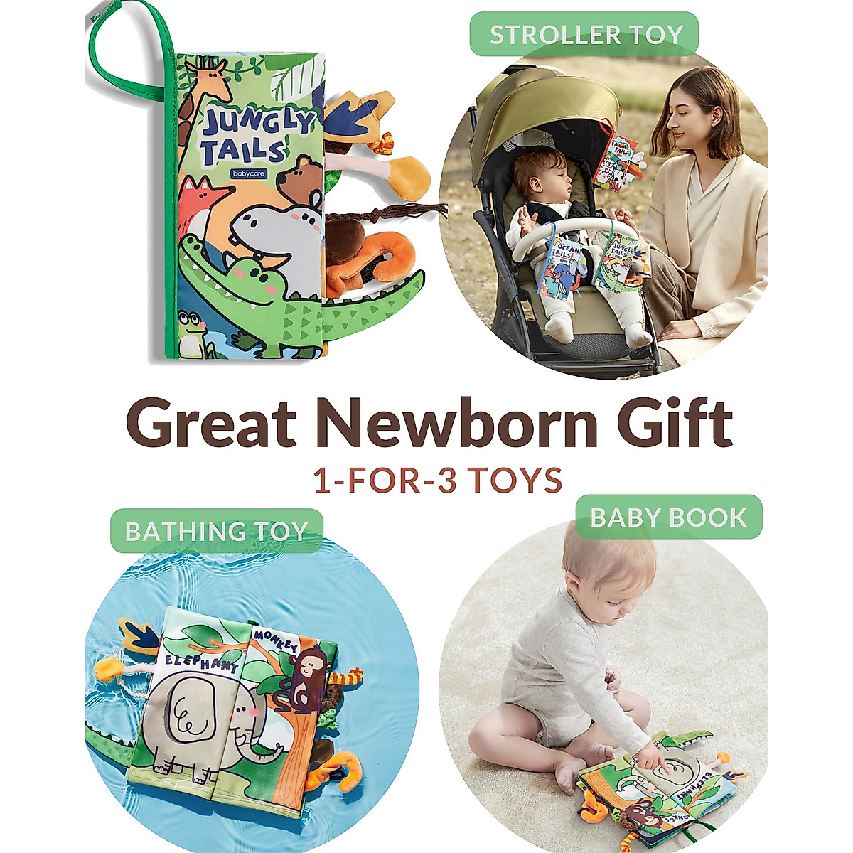 bc babycare Baby Books 0-6 Months, Touch Feel Crinkle Soft Cloth Book for Newborn Baby Boy Girl, Tummy Time Toys for 0-3-6-12-18 Months Infant (Ocean)