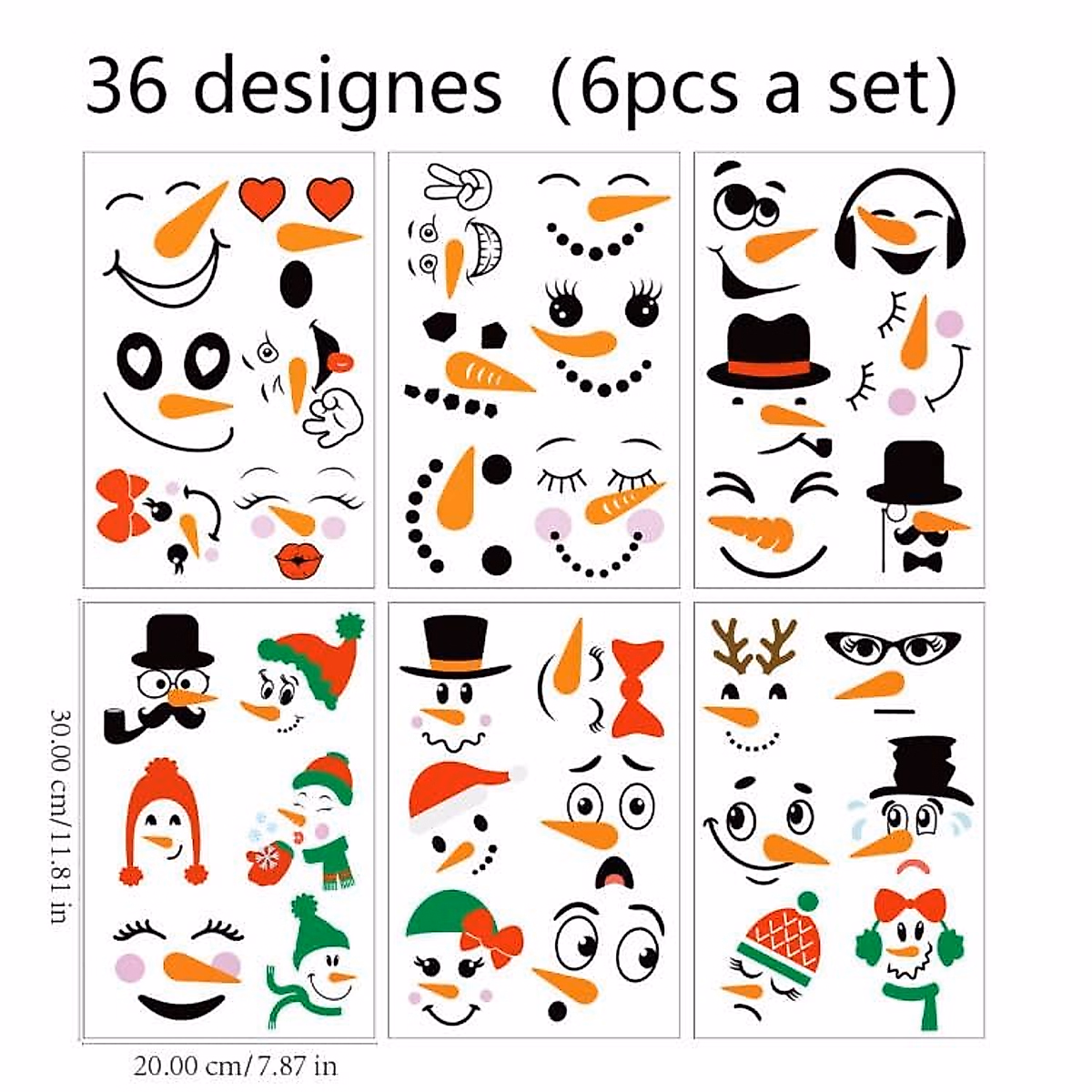iMagitek 36 Pcs Snowman Face Stickers for Christmas Ornaments Snowman Face Decals DIY Vinyl Stickers for Water Bottles Christmas Ball Refrigerator Window Clings Christmas Decorations