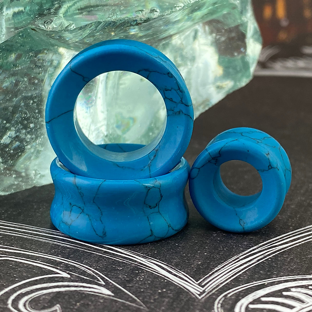 Mystic Metals Body Jewelry Pair of Blue Synthetic Turquoise Stone Tunnels (STN-739) (1/2" (12mm))