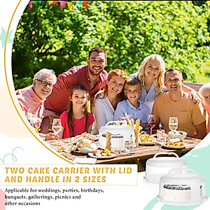 Baderke 2 Pcs 10''/ 8'' Cake Carrier with Lid Cake Holder Plastic Cake Stand with Lid Handle Round Cake Container Portable Cake Saver with Cover Cake Boxes for Cupcake Pie Serving Transport (White)