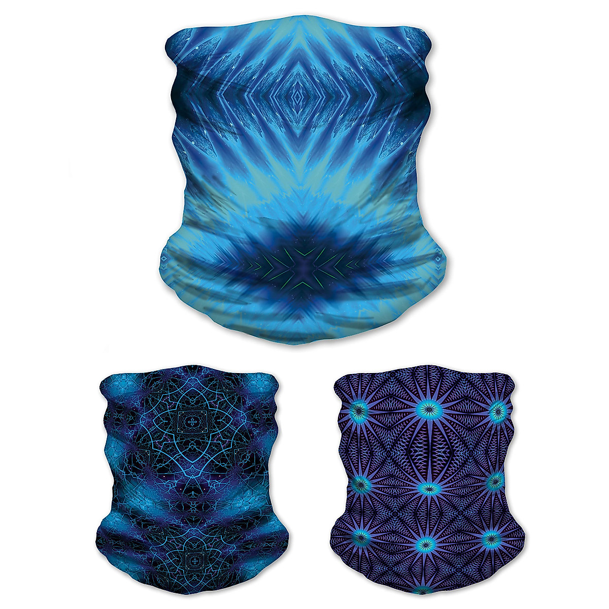 Lucid Eye Neck Gaiter Multipack 3PCS, Trippy Blue Series, Stretchy Tube Scarf