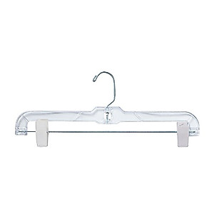 NAHANCO 600PCLH Plastic Skirt/Slack Hangers, Heavy Weight, Long Hook with Plastic Clips, 14", Clear (Pack of 100)