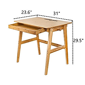 Dicunoy Writing Computer Desk with Drawer, 31" Small Simple Bamboo Table, Home Office Compact Sturdy Wooden Desk Furniture for Compact Apartmet, Bedroom, Study, Dormitory, Vanity, Workstation