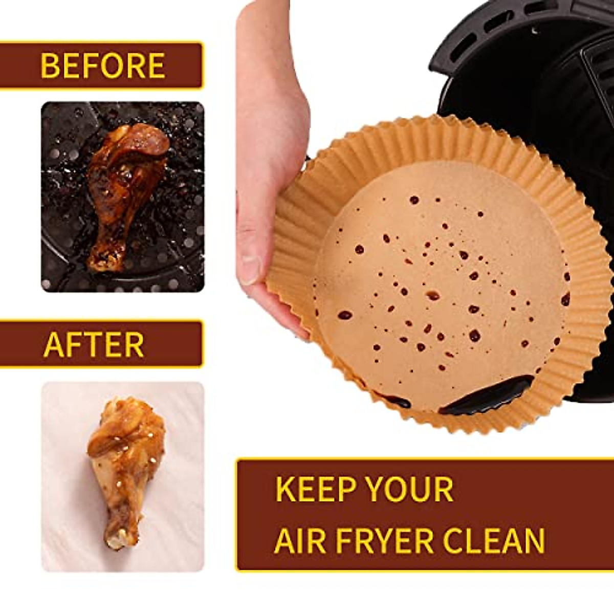 Air Fryer Disposable Parchment Paper, 100PCS Parchment Paper for Baking Roasting Microwave, Non-stick Oil-proof Paper Parchment for Air Fryer(7.87inch)(100pcs)