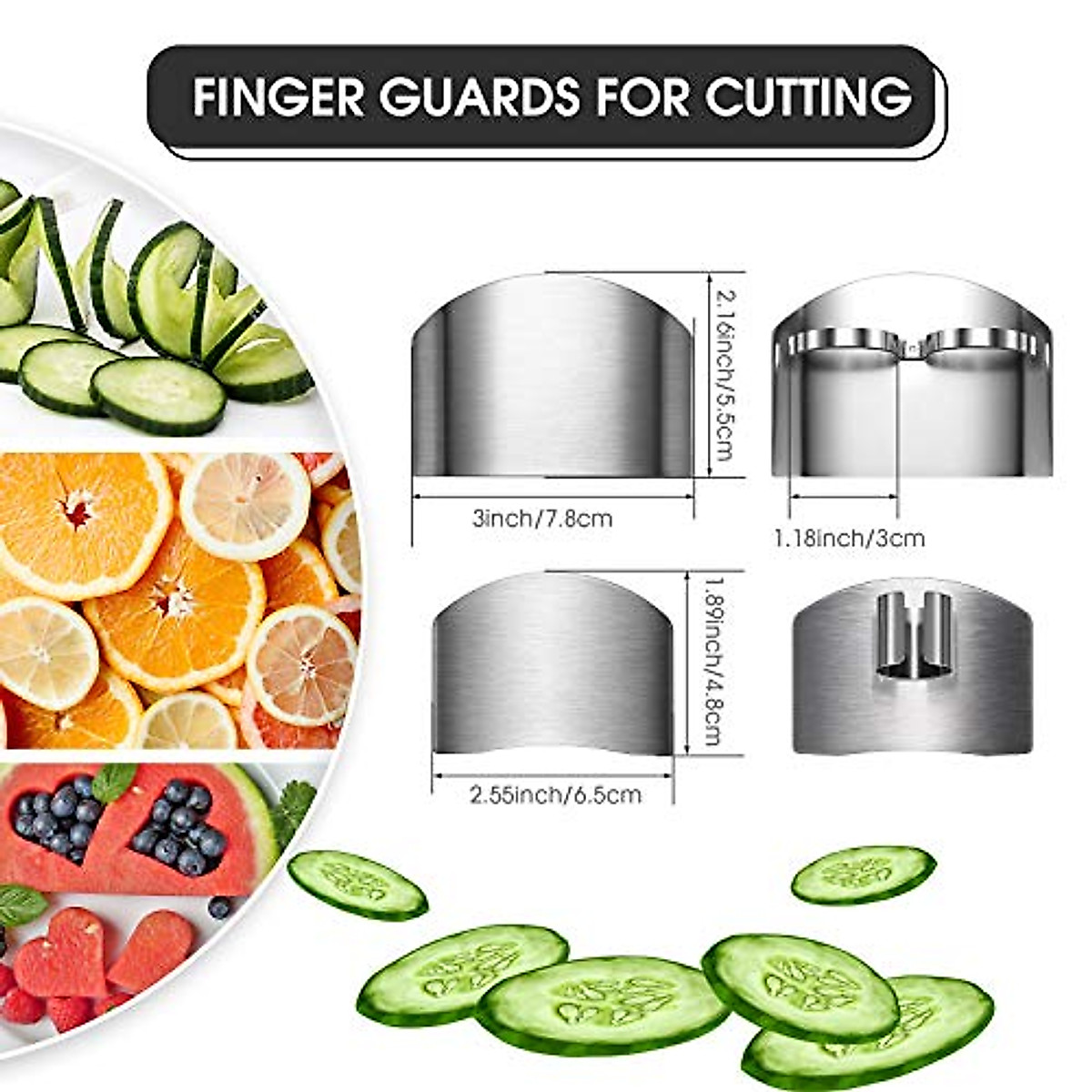 6 Pieces Finger Guards for Cutting, Stainless Steel Knife Cutting Finger Protectors Adjustable Safe Slice Hand Guard Protect Fingers for Food Chopping Slicing Cutting, 2 Styles