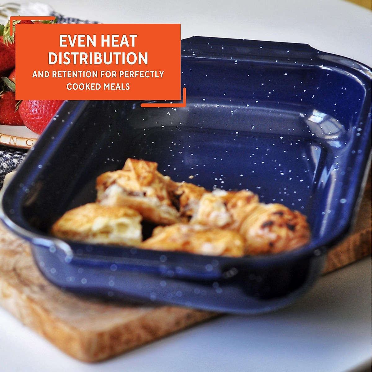 IMUSA USA Traditional Blue Speckled Roaster/Baking Pan 16" x 12”