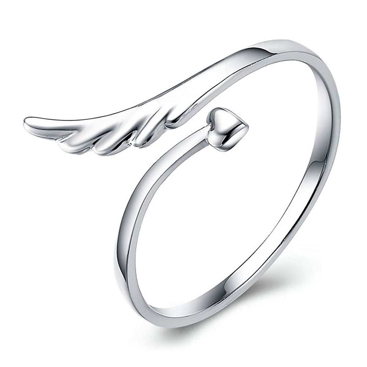 WUSUANED Open Adjustable Guardian Angel Wing Heart Finger Ring Fashion Exquisite Jewelry for Women (angel wing ring)