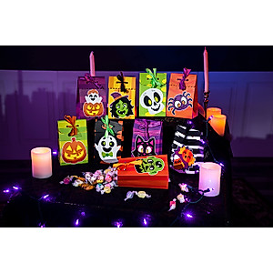 JOYIN Halloween Candy Bags Treat Boxes-12 Pieces Halloween Paper Bags Trick or Treat Halloween Sweet Goodie Bags with Ribbon, Halloween Party Favors Gift Bags