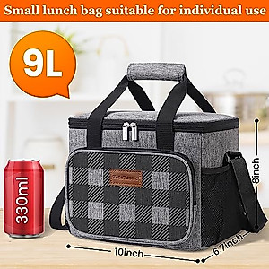 ToteTastic Lunch Bag for Women/Men, Insulated Reusable Lunch Box, LeakProof Lunch Tote Bag with Adjustable Shoulder Strap, Front Zipper Pocket and Dual Large Side Pockets for Work/Picnicl（9L,Plaid）