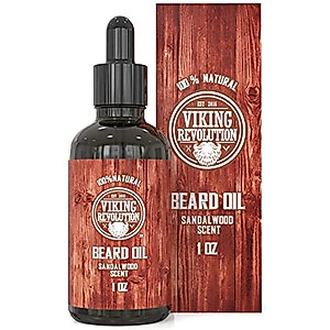 Viking Revolution Beard Oil Conditioner - All Natural Sandalwood Scent with Argan & Jojoba Oils - Softens & Strengthens Beards and Mustaches for Men (Sandalwood, 1 Pack)