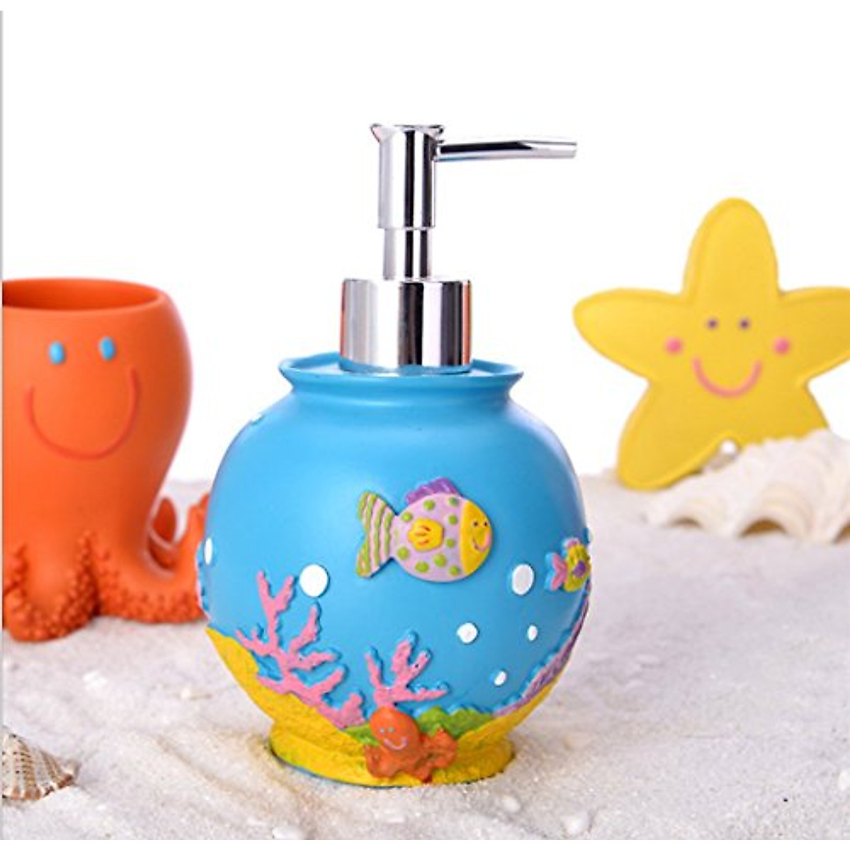YIYIDA Cute Fish Shape Bathroom Collection Set 5pcs Resin Material Child Like Home Accessory Set