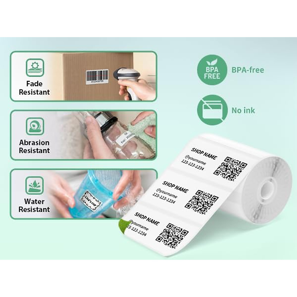 Memoqueen Label Maker Machine with 3 Roll Labels M200 Portable Label Makers, Upgrade 3 Inch Bluetooth Thermal Barcode Label Printer for Small Business/Home Use, for Retail, Logo, Labeling, Name, White