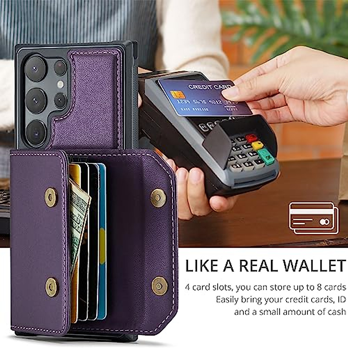 Strapurs Samsung Galaxy S23 Ultra Case, Samsung Galaxy S23 Ultra Case Wallet with Card Holder, Phone Case for Samsung S23 Ultra 5G Protective Shockproof Premium Leather Cases for Women Men,Purple