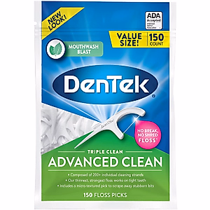 Dentek Triple Clean Floss Picks, Mouthwash Blast Fluoride Coating, 150-Count (2-Pack)