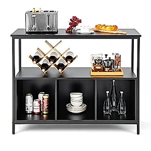 LOKO Buffet Cabinet with Open Shelves, Freestanding Kitchen Cabinet with 3-Cube Compartments, Coffee Bar Credenza Sideboard Cabinet, 43.5 x 17 x 35 inches (Black)