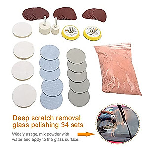 34Pcs/Set Glass Polishing Kit, Scratch Remover Window Repair Cerium Oxide Polishing Powder Polishing Pad And Wheel