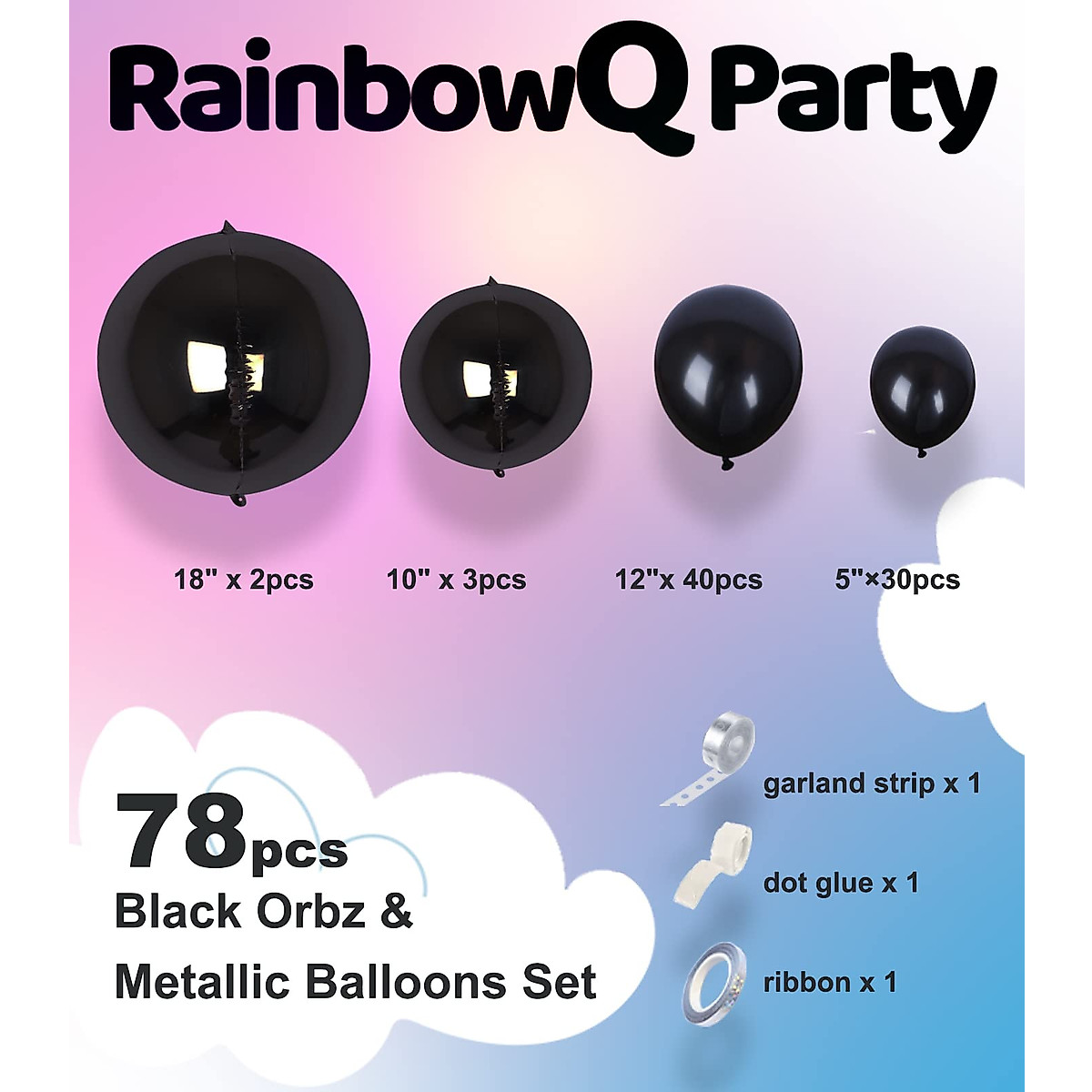 RainbowQ Party 78PCS Black Metallic Balloon Different Sizes 18/12/10/5 Inch Latex Shiny Chrome Helium Balloons Arch Garland Kit for Graduation Birthday Party Decorations