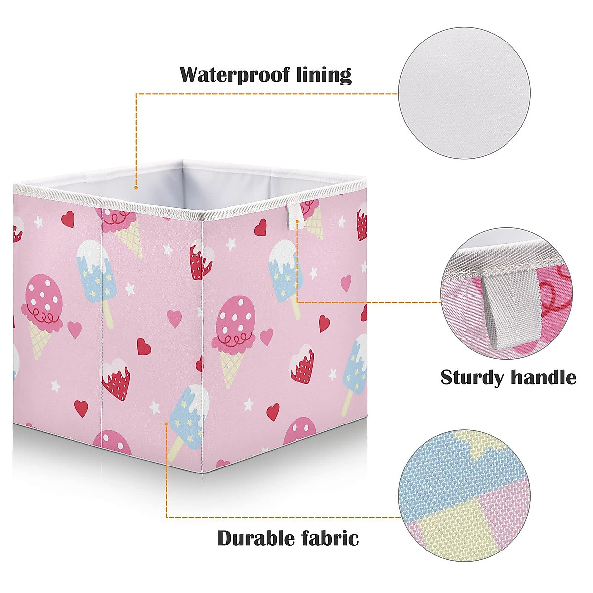 Kigai Kawaii Ice Cream Cube Storage Bin, Large Foldable Organizer Basket for Toys, Shelves, Laundry, Nursery -11 x 11 x 11 in