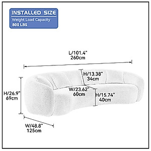 LyuHome 101.4" Curved Sofa Couch, Modern Boucle Couch, Comfy Cloud Couch, Luxury 4 Seat Cushion Couch with Pillows for Living Room/Apartment Beige