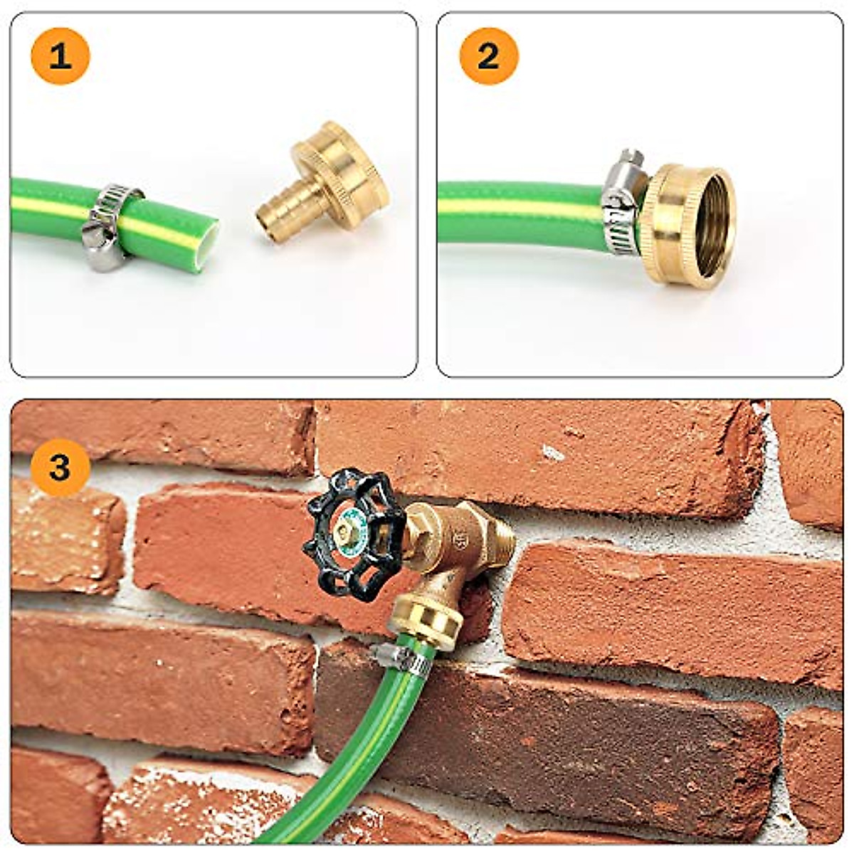 STYDDI Garden Hose Repair Kit, Solid Brass Water Hose Mender Female and Male Hose Connector with Clamps, Fit Standard 1/2" Rubber Garden Hose, 4 Set