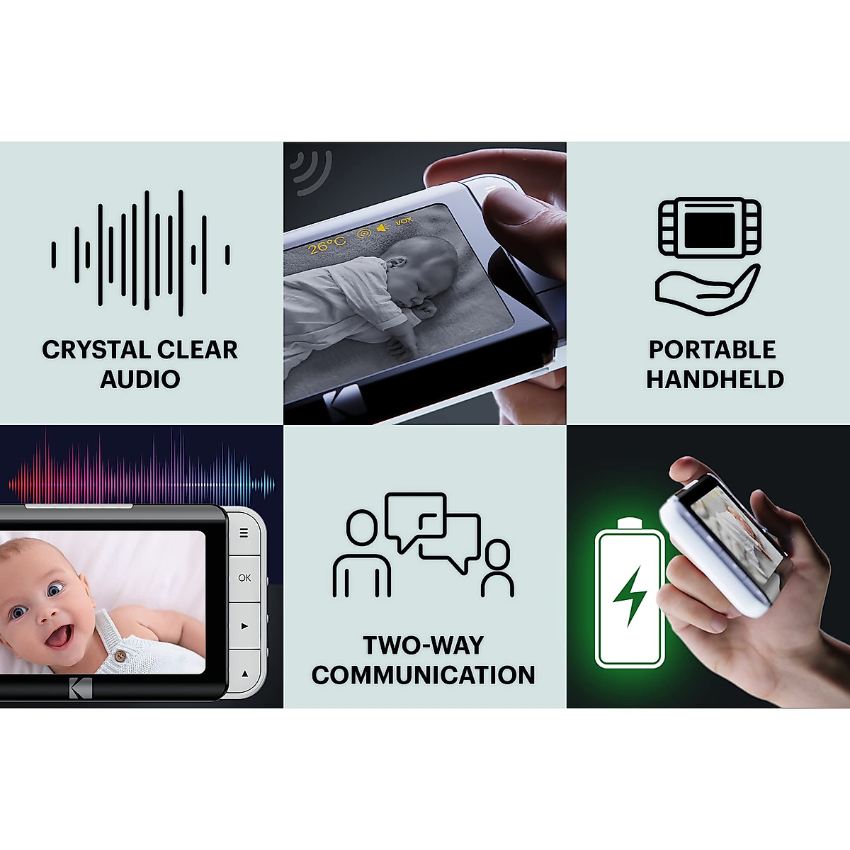 KODAK Cherish C525P Smart Video Baby Monitor, Video for Clear and Confident Check-Ins, User-Friendly Setup and Use and Battery-Life Lasting Through Naptimes or The Whole Night