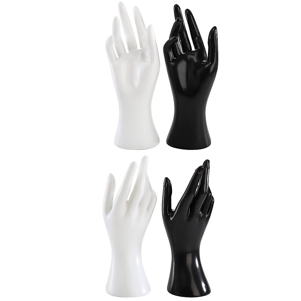 Okllen 4 Pack Female Mannequin Hand, Hand Ring Display Stand Jewelry Organizer Bracelet Bangle Necklace Holder for Hand Chain, Finger Ring, Glove, White & Black, Right Hands