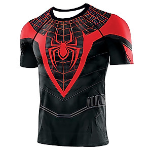 TIMWOODER Men's Compression Shirt, Soft Short Sleeve 3D Print Fitness Sports Shirt Gym T-Shirt
