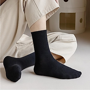 Weston Ink 6 Pairs Men's Solid Crew Socks Casual Socks Japanese Crew Knit Socks (6 Pairs[Black/Red/Brown/Khaki/White/Beige])