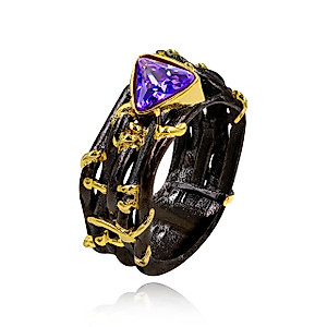 Black Ivy Wild Band Ring Filigree Vintage Style Swirl Floral Wedding Promise Rings Unique Fairy Elvish Elf Jewelry for Women Y1509 (Size 10)