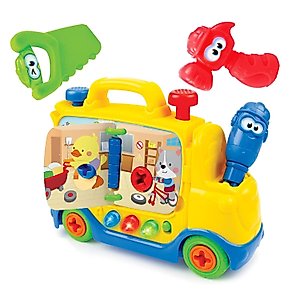 Musical Tool Truck Baby Toys, Educational Toddler Tool Set w/Hammer, Saw, Screwdriver - Interactive Preschool Learning Toys w/ 3 Play Modes, Light Up Button & Music, Montessori Baby 18 Month Old Toys