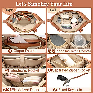 Omanmoli Diaper Bag Tote Leather Diaper Bag Backpack Large Baby Diaper Bag 14 Diaper Bag Organizing Pouches,Changing Pad,Crossbody Strap,4 Insulated Pockets,Brown