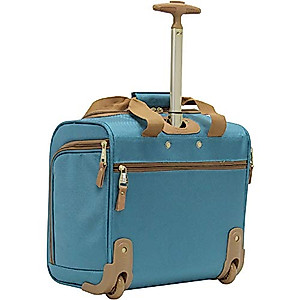 Steve Madden Designer 15 Inch Carry on Suitcase- Small Weekender Overnight Business Travel Luggage- Lightweight 2- Rolling Spinner Wheels Under Seat Bag for Women (Harlo Teal Blue)